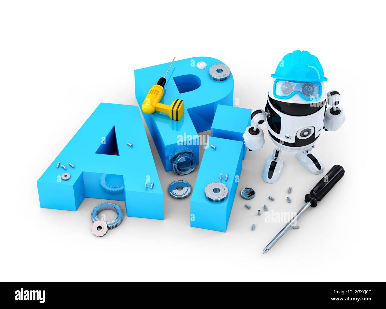Robot with application programming interface sign. Technology concept ...