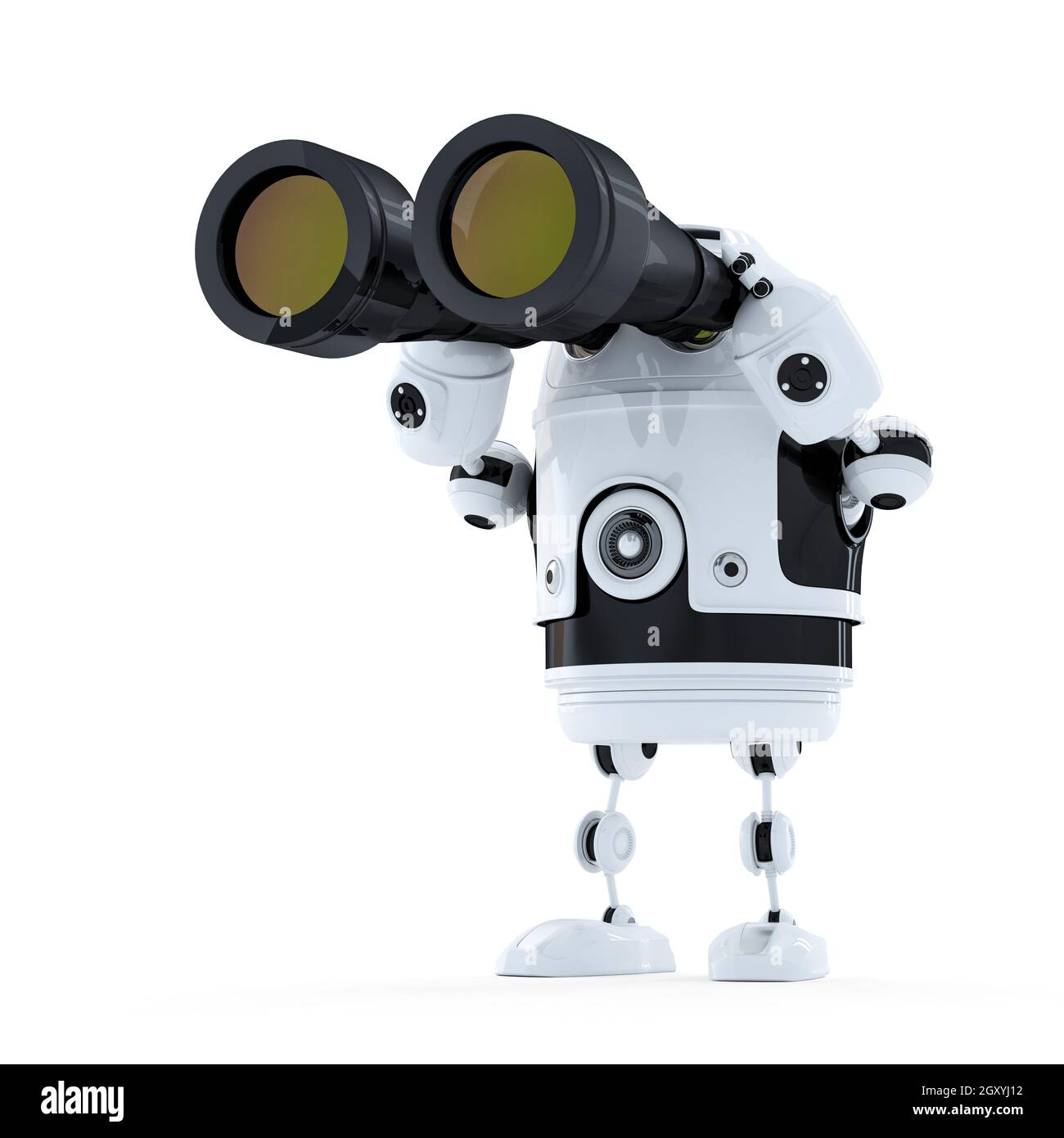 Robot looking through binoculars. Searching concept. Isolated Stock ...
