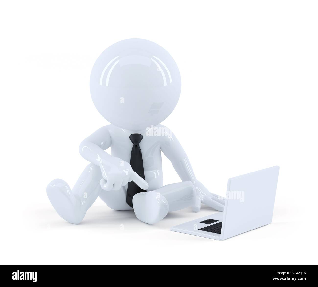 Business man sitting and using a laptop. Isolated on white background ...