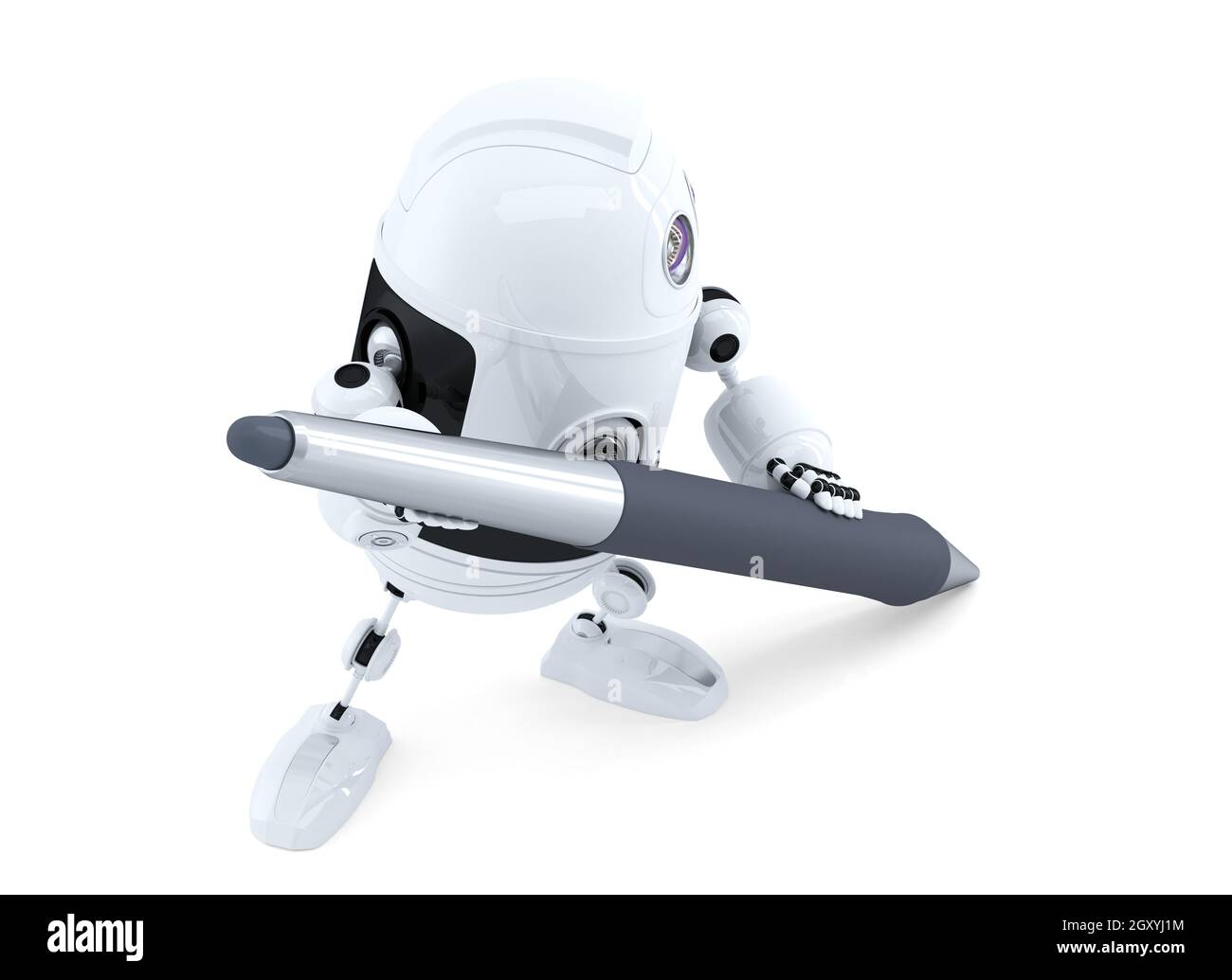 Cute android robot with pen. Isolated over white Stock Photo - Alamy