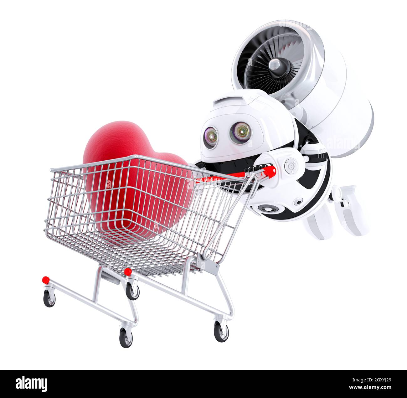 Android flying with trolley. Isolated on white background Stock Photo ...