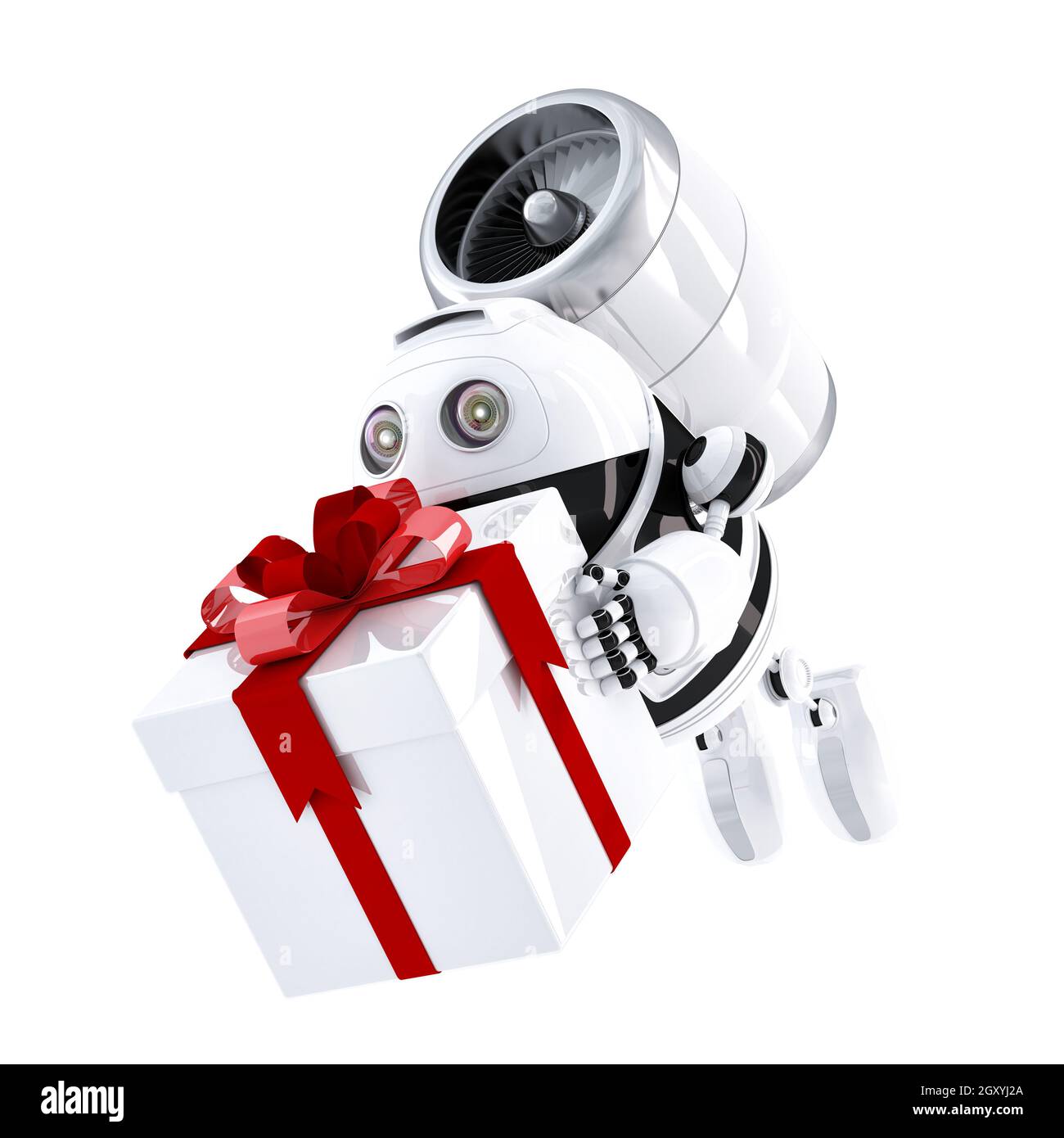 Robot delivering gift box. Express delivery concept Stock Photo - Alamy