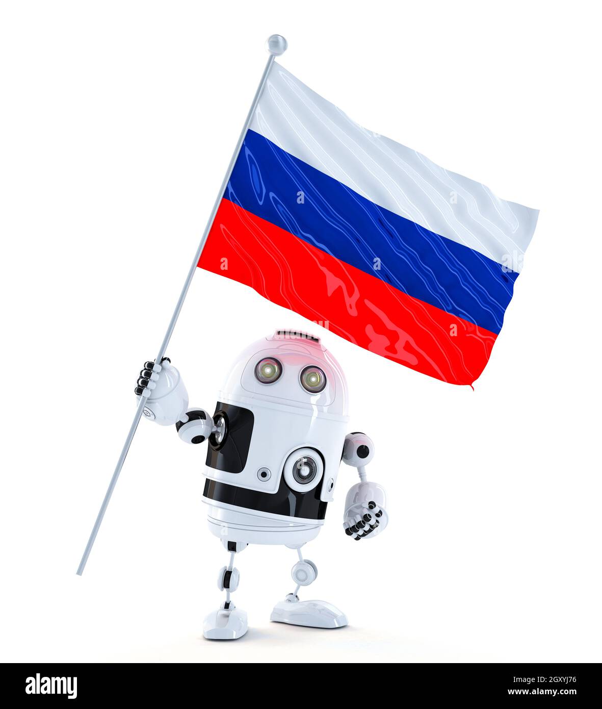 Android Robot standing with flag of Russia. Isolated over white Stock ...