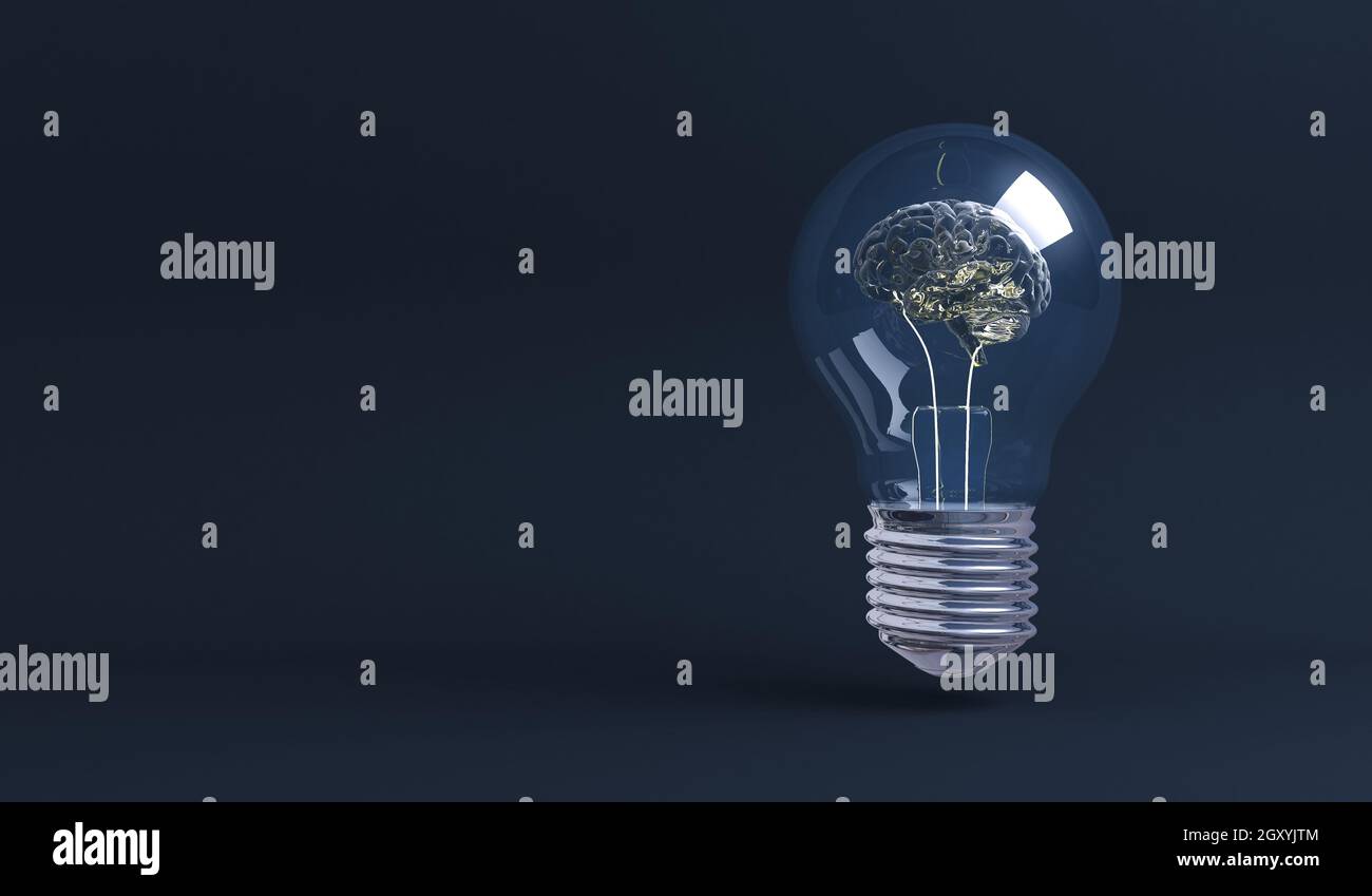 Artificial intelligence concept, lightbulb with human brain, e-learning ...