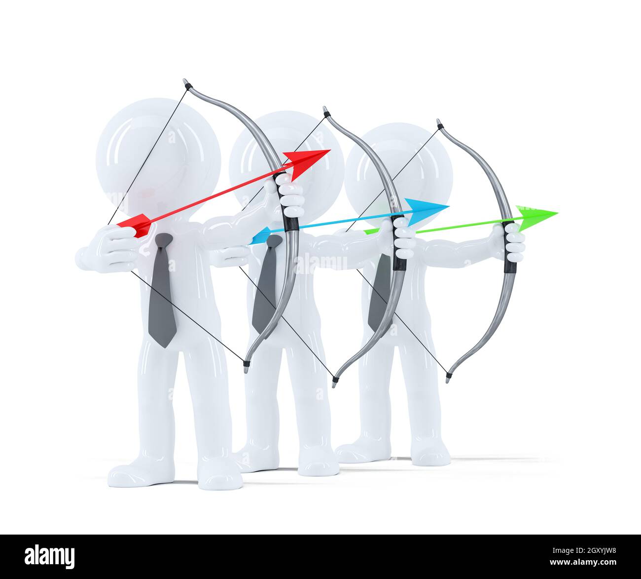 Group of businesspeople aiming at a target. Isolated over white ...