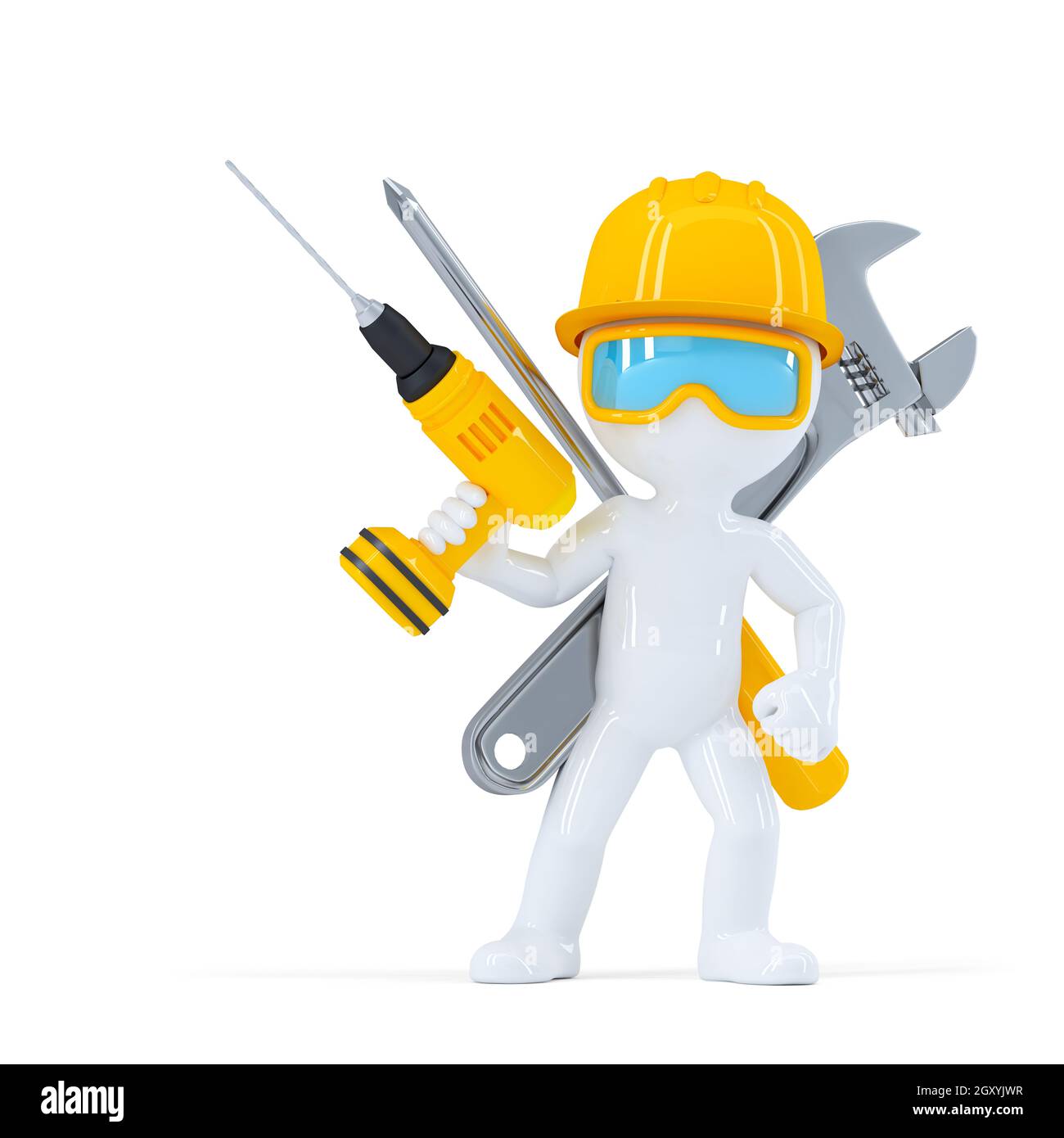 Construction worker/Builder with tools. Isolated on white background ...