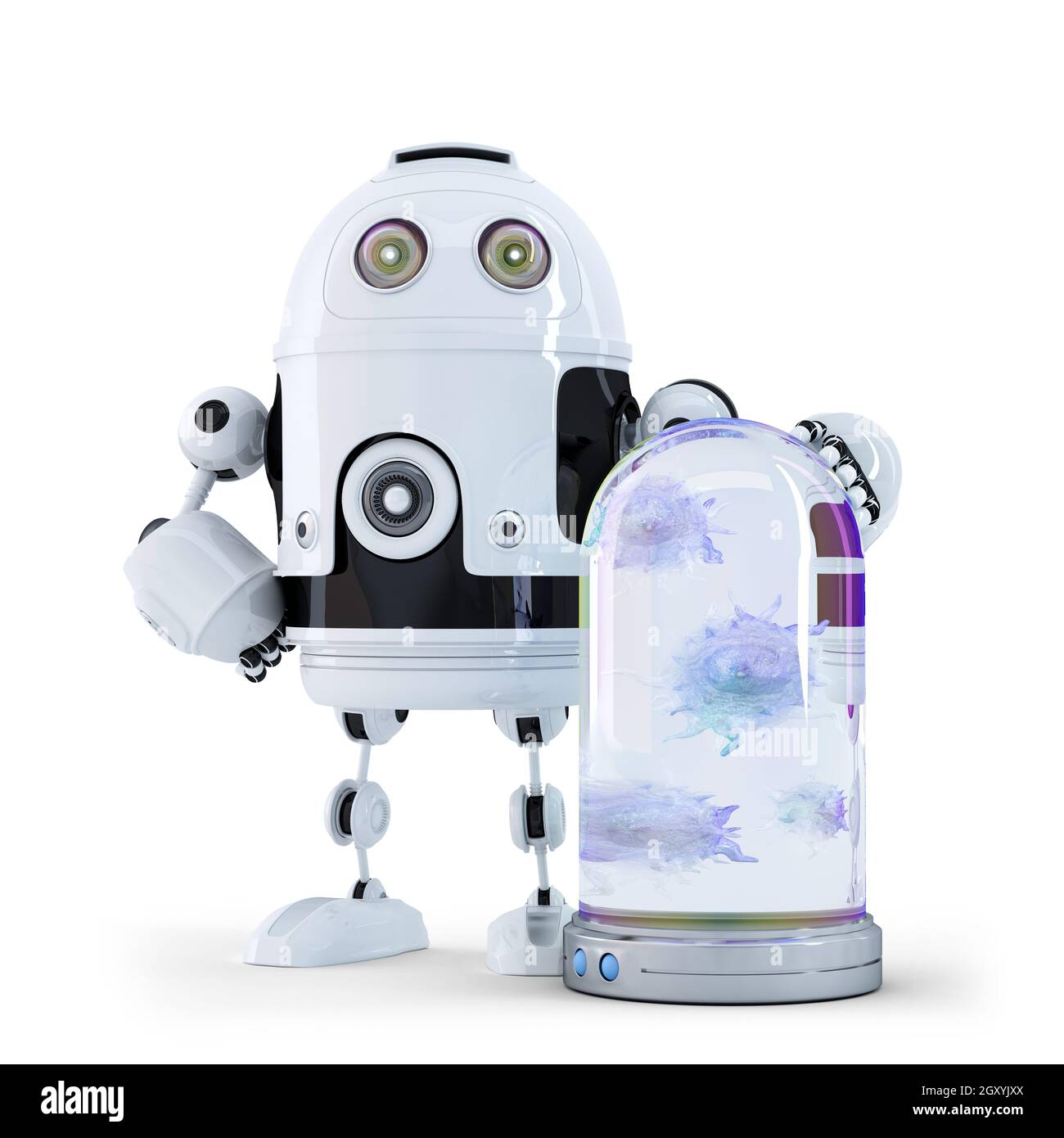 Robot and viruses caught in the container. Technology concep Stock ...