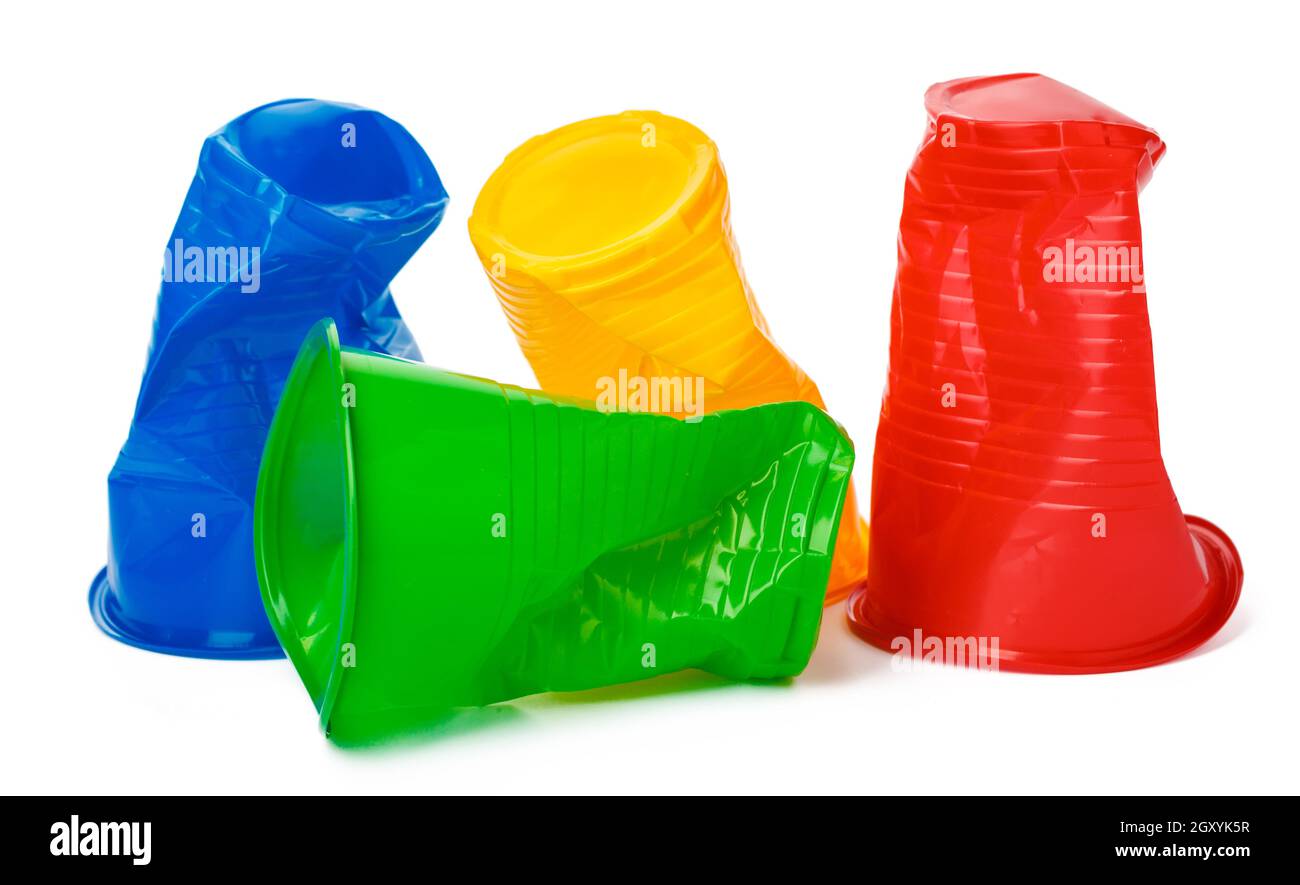 Crumpled plastic cup isolated on white background Stock Photo - Alamy
