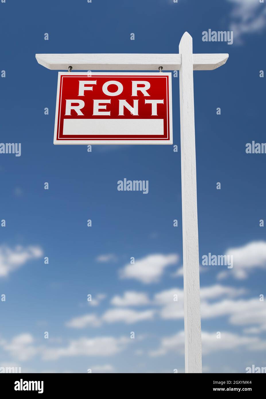 Left Facing For Rent Real Estate Sign on a Blue Sky with Clouds Stock ...
