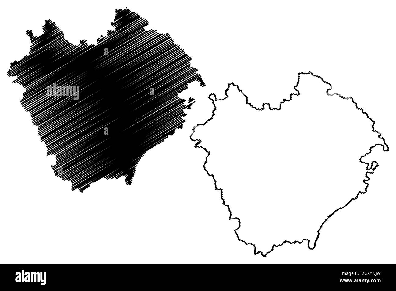 Jhunjhunu district (Rajasthan State, Republic of India) map vector illustration, scribble sketch ...