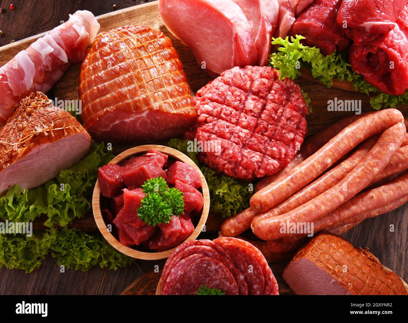 Composition with assorted meat products Stock Photo - Alamy