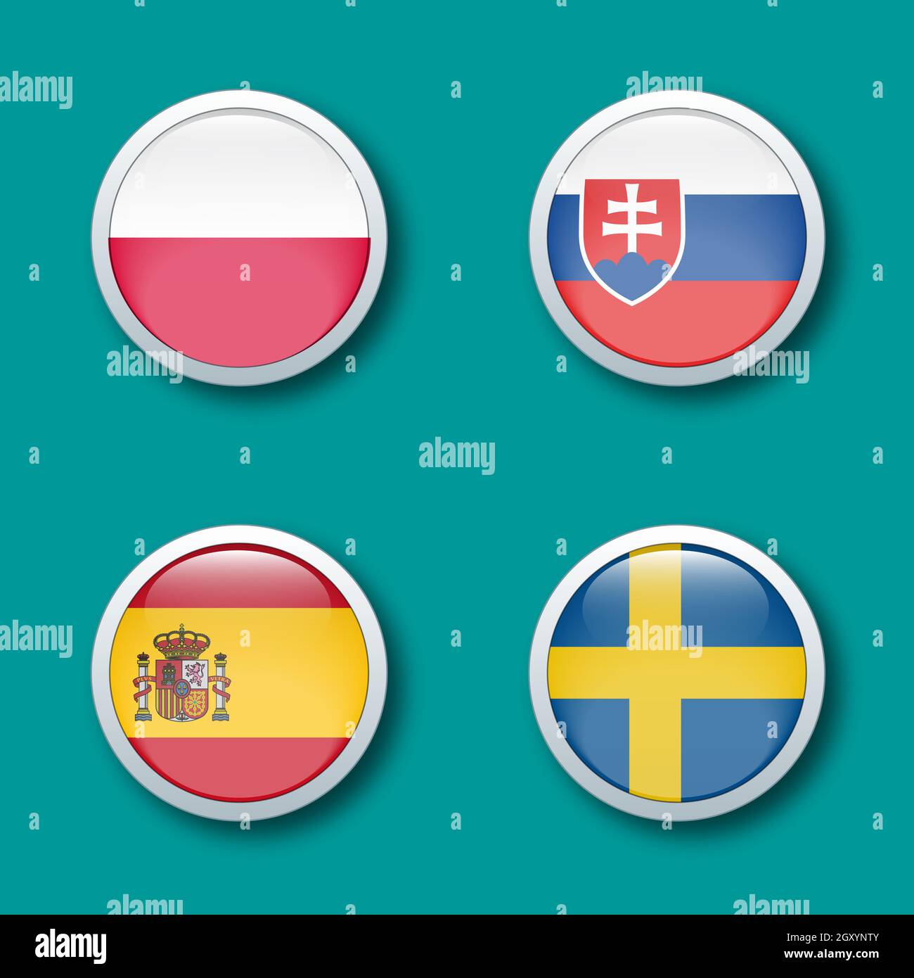 european championship group E flags shiny button on blue background ...