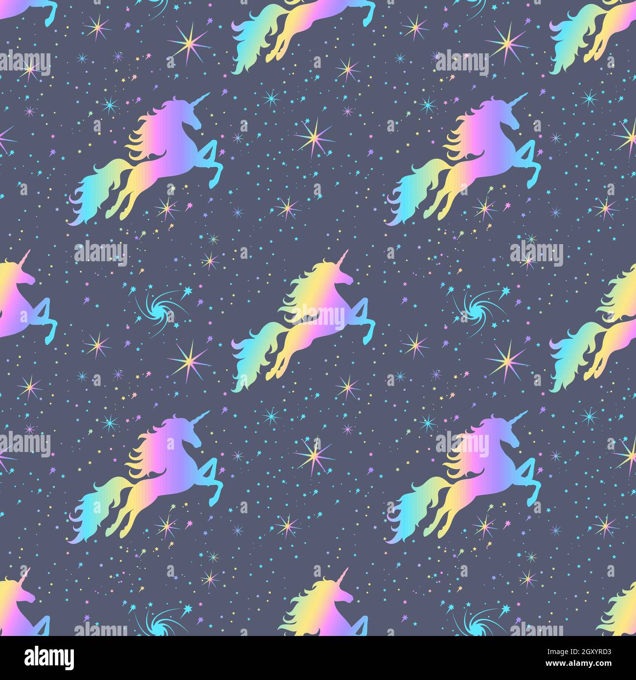 Unicorns and stars. Seamless pattern. Rainbow silhouettes of unicorns ...