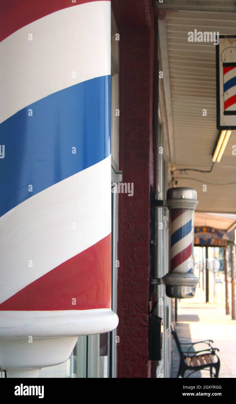 Barber Shop Signs in Small Town Stock Photo - Alamy