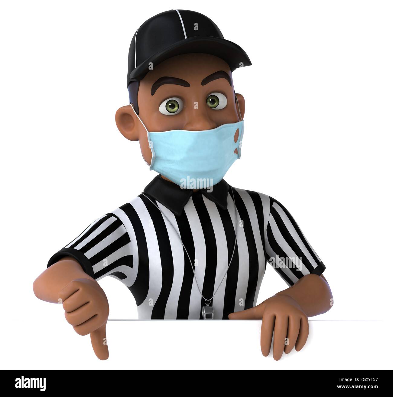 Fun 3D illustration of a black referee with a mask Stock Photo - Alamy