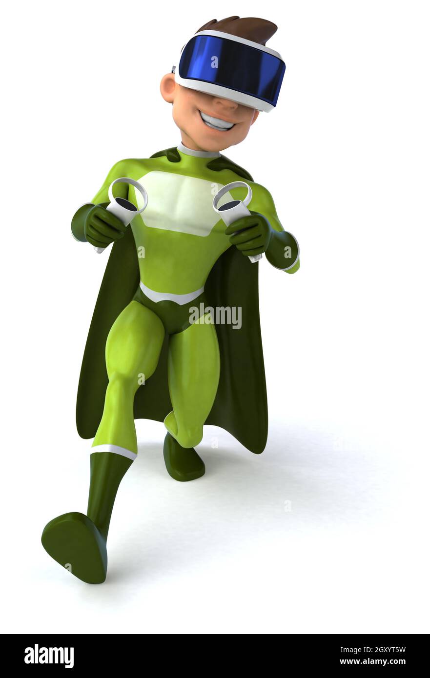 Fun 3D Illustration of a superhero with a VR Helmet Stock Photo - Alamy
