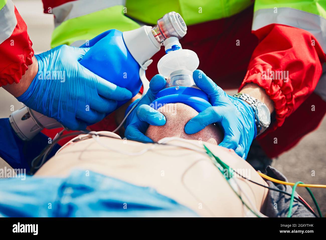 Cardiopulmonary resuscitation. Rescue team (doctor and a paramedic ...