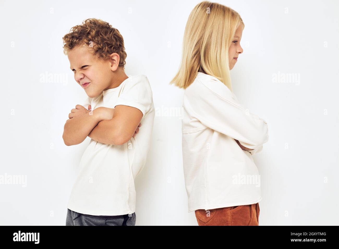 Image of boy and girl quarrel resentment isolated background Stock ...