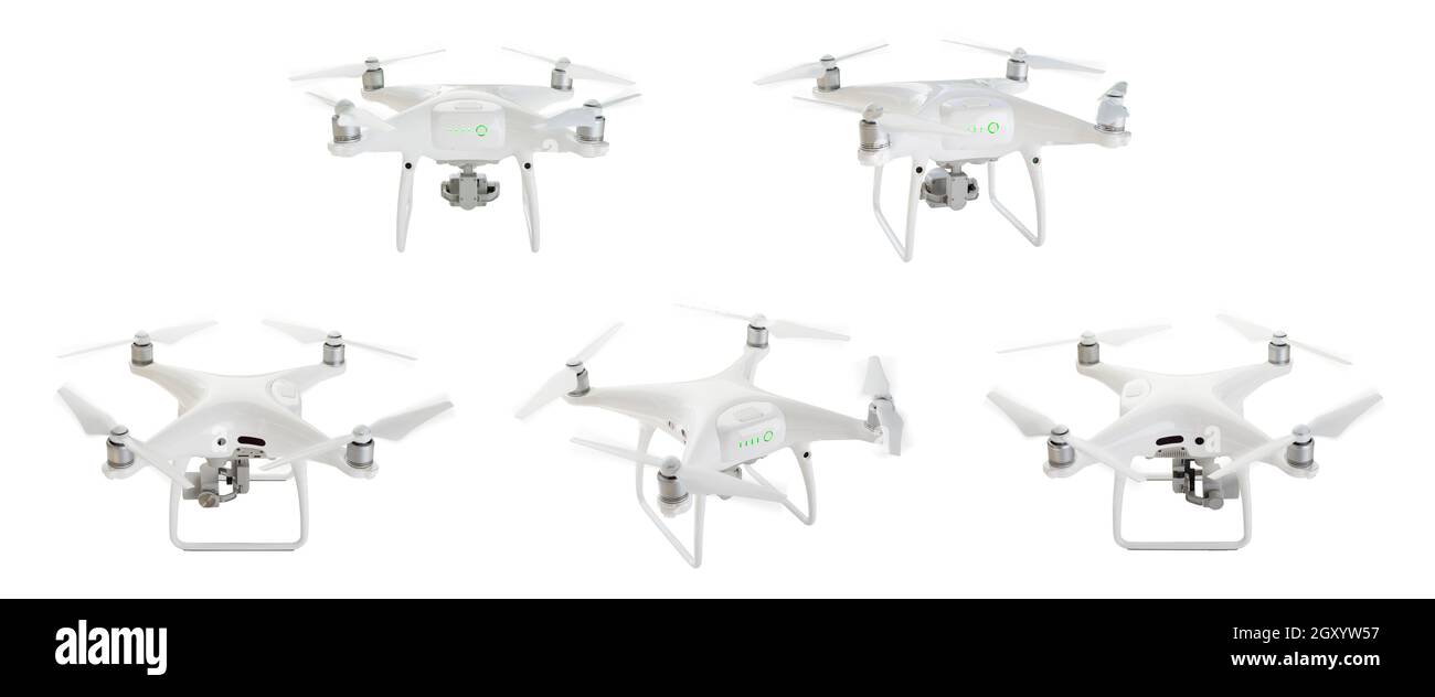 Unmanned Aircraft System (UAV) Quadcopter Drones Set 1 of 2 Isolated on ...