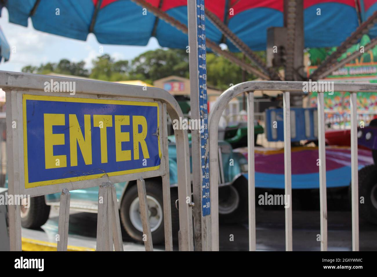 Enter Sign on Carnival Rides at Rural County Fair Texas Stock Photo - Alamy