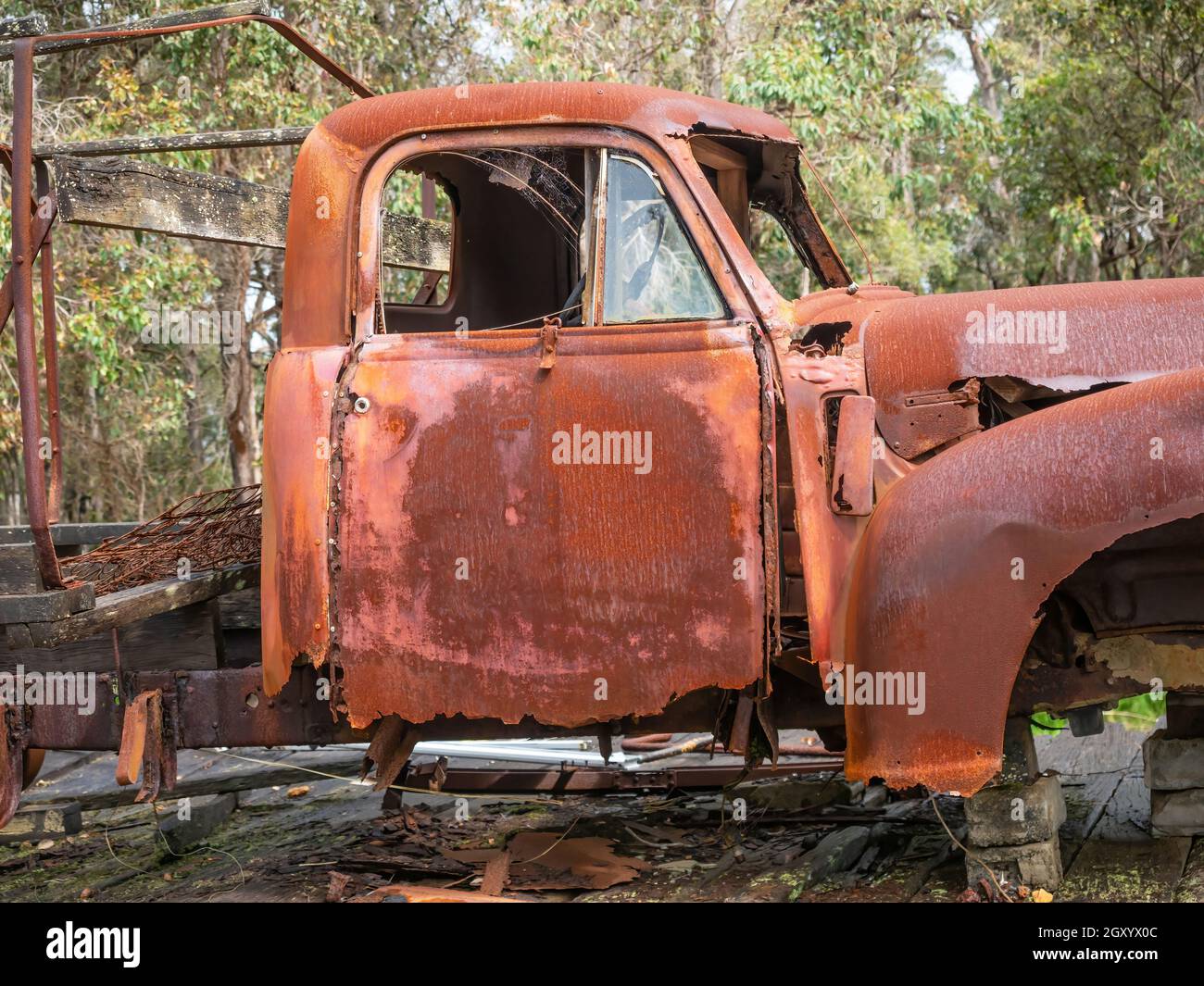 A rusting truck, known locally as a ute, parked at Rosa Brook, in the ...