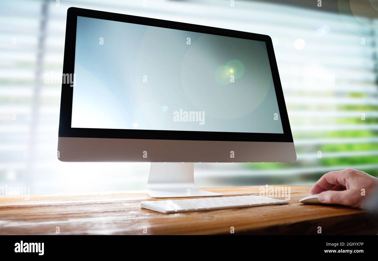 Digital home office. Work and learning at home. Sunny background with ...