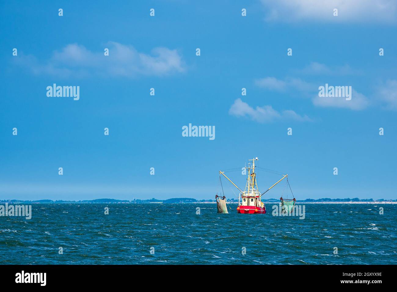 Shrimp boat on the North Sea near island Pellworm, Germany Stock Photo ...