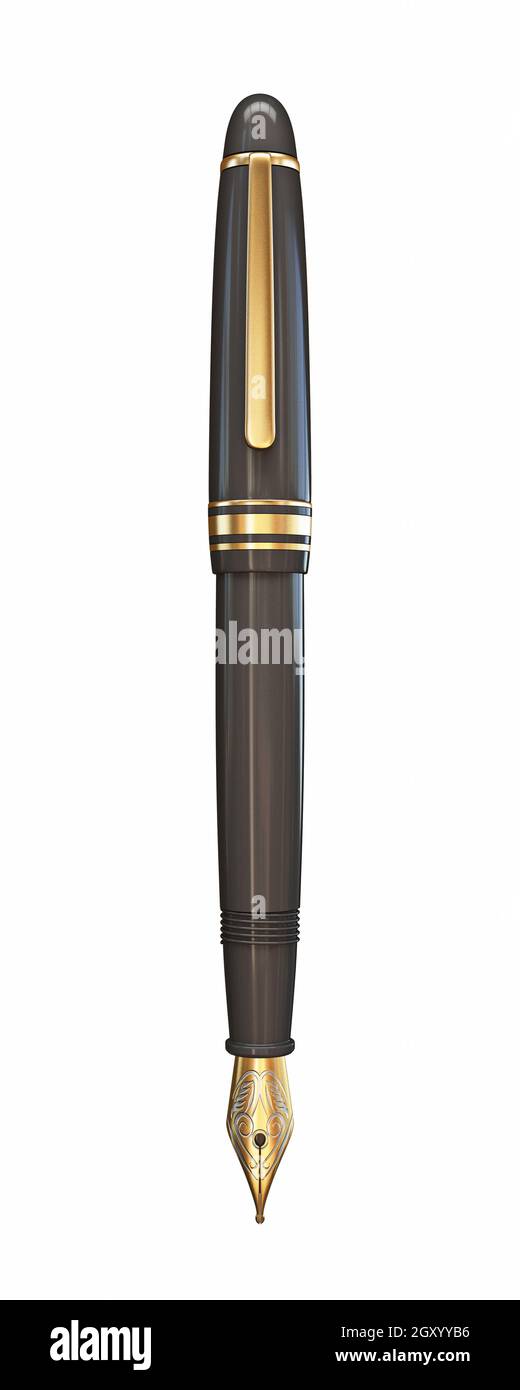 Fountain pen Vertical opened 3D render illustration isolated on white ...