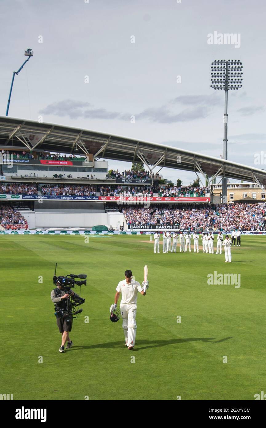 England’s Alastair Cook walks off the field for the final time after ...