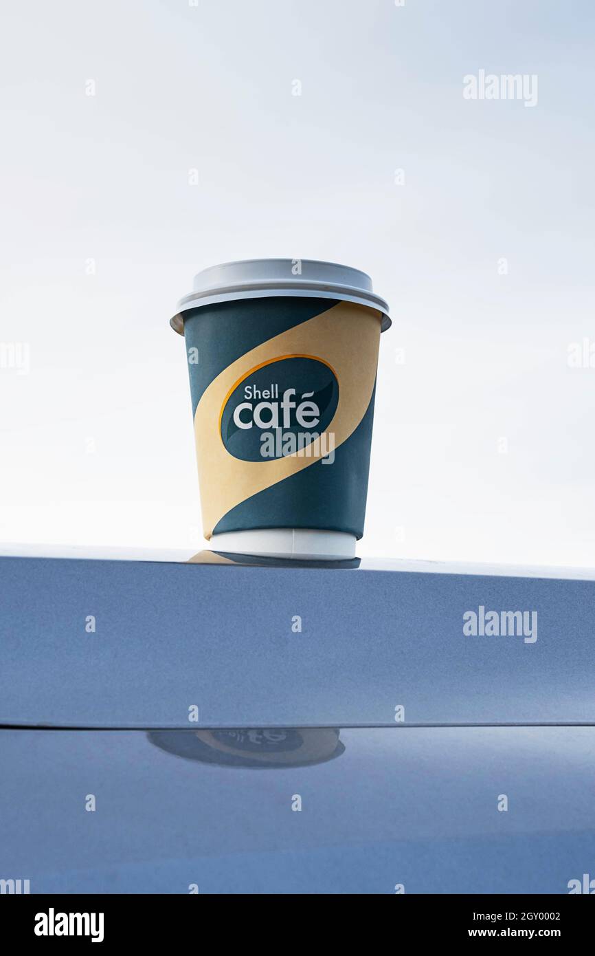 Kemerovo, Russia - 03 October 2021: Shell Cafe to go coffee cup stands ...