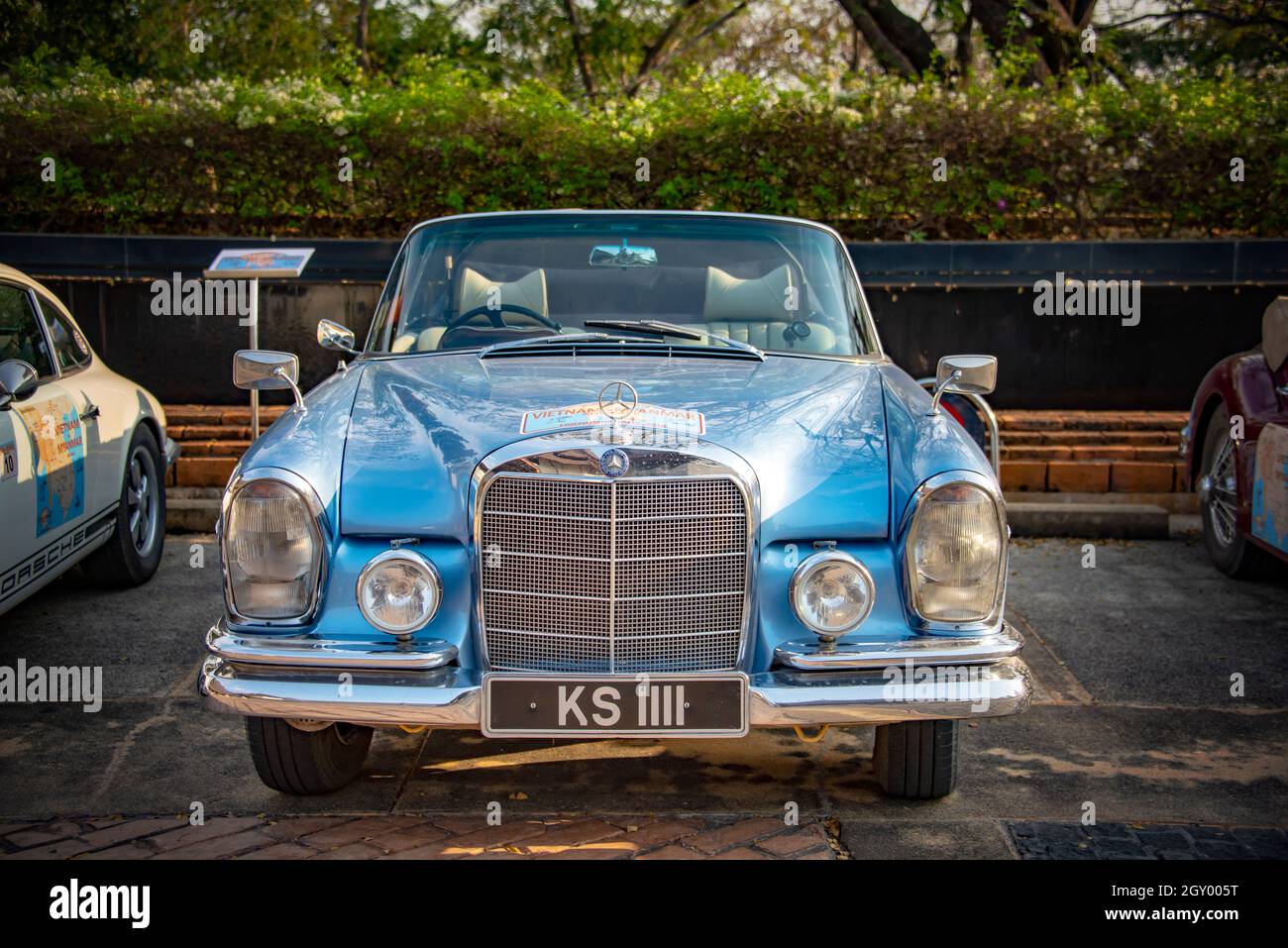 Image of classic old vintage car parking at the car park, Chiang Rai ...