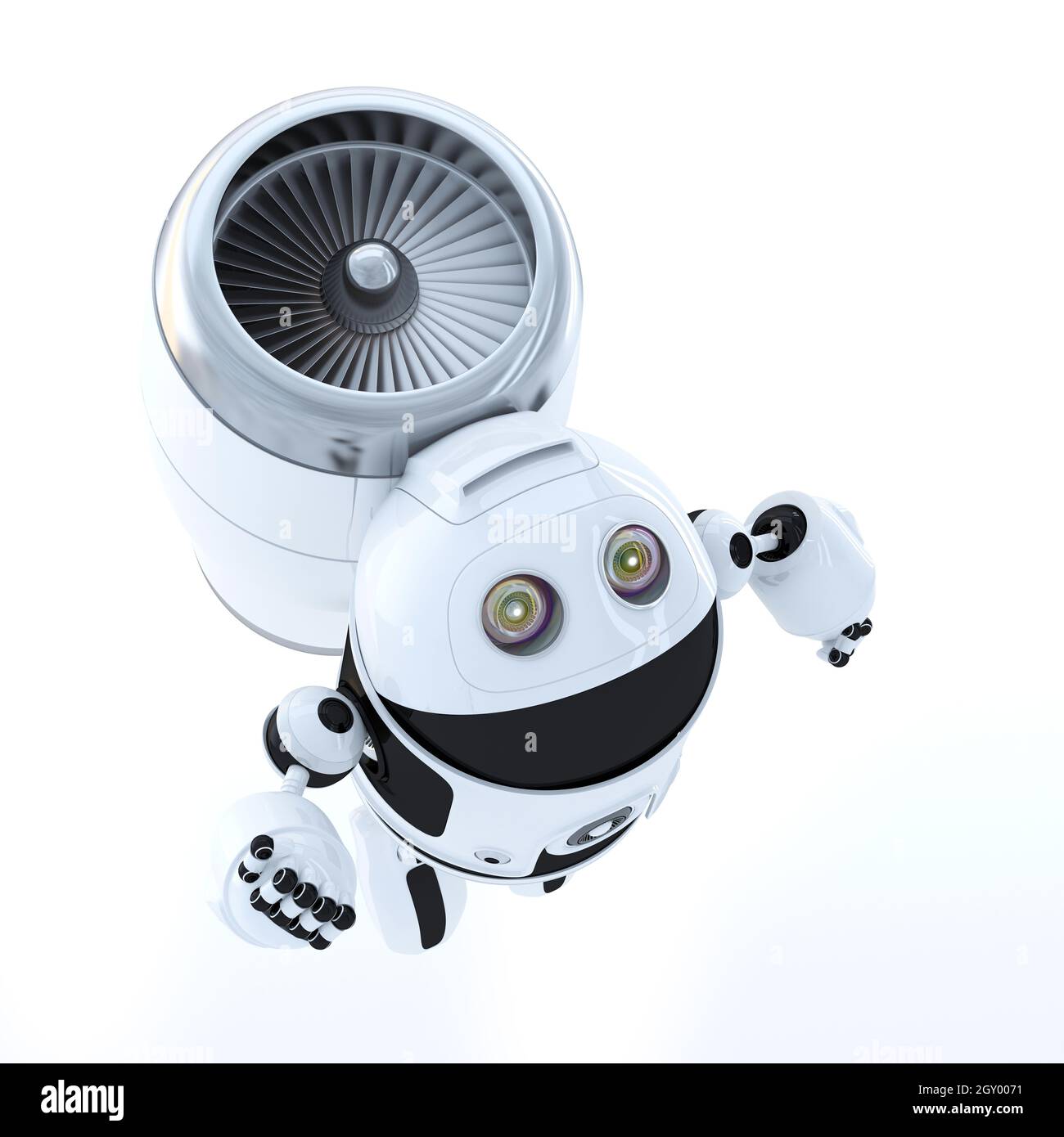 Flying hero robot. Technology concept. Isolated over white background ...