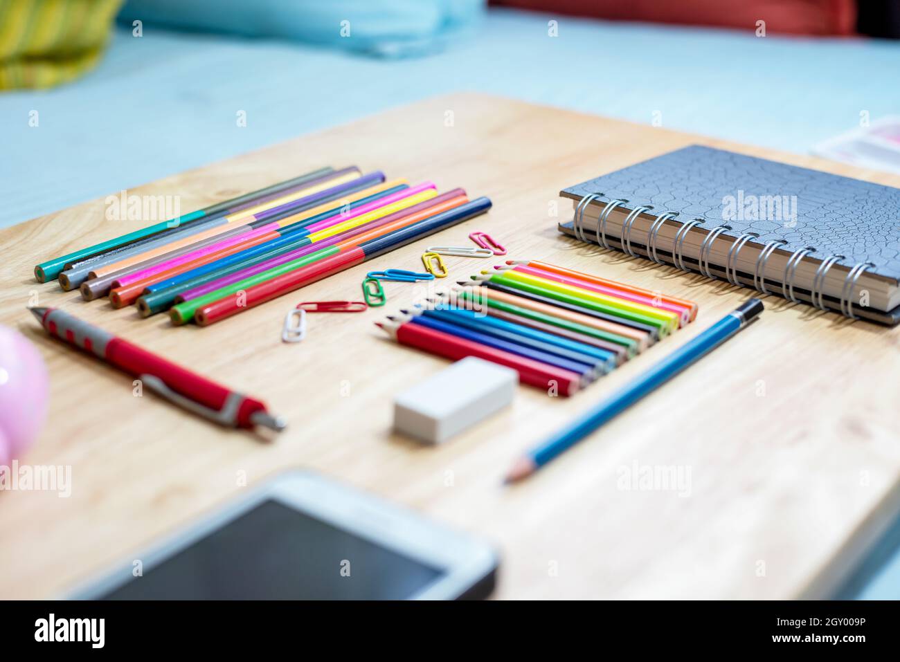 Back to school concept. school and Office supplies and various ...