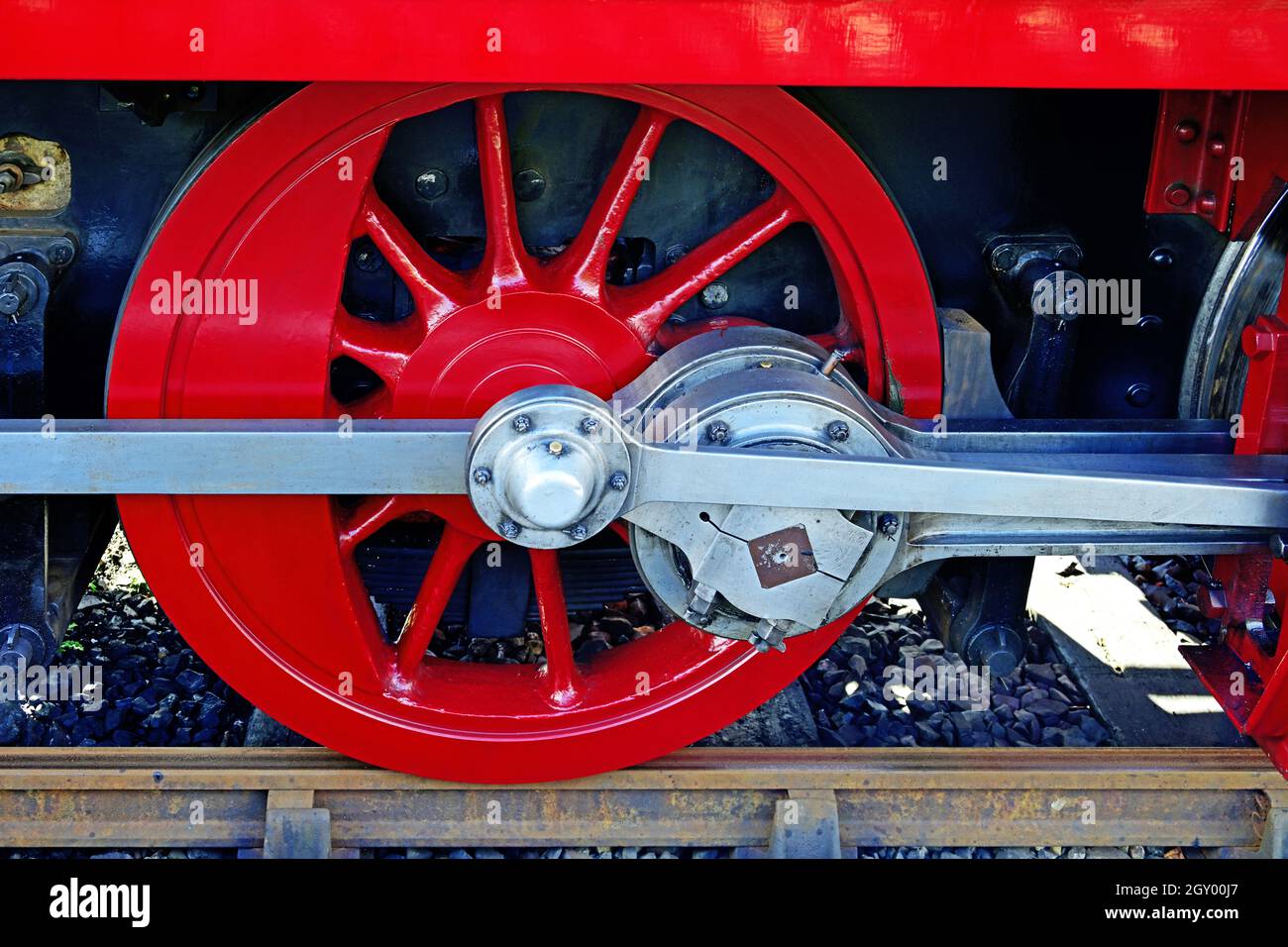 Steam locomotive driving wheel and rods Stock Photo - Alamy
