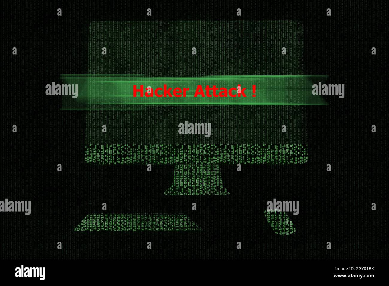 Computer is hacker attack with the green symbols Stock Photo - Alamy