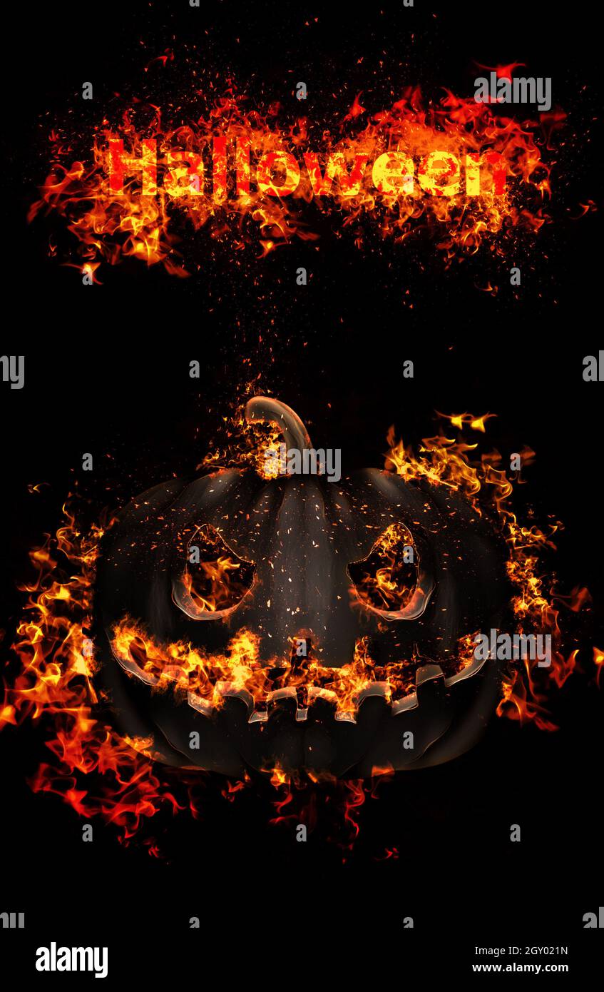 The Pumpkins is burning on halloween night Stock Photo - Alamy