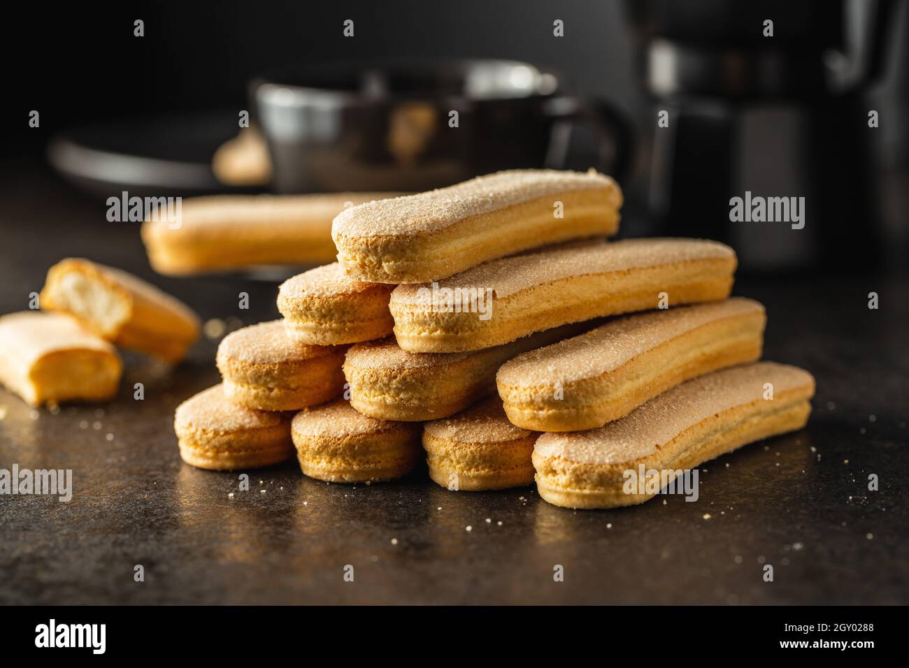 Italian cookie savoiardi. Sweet biscuits. Sponge cookies tiramisu on ...