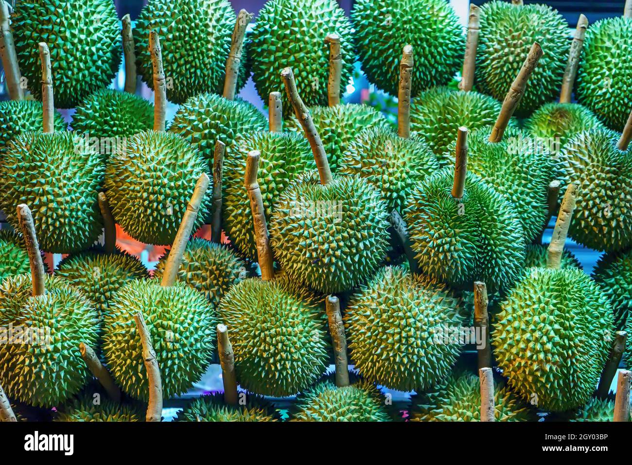 The durian stacks for sale a wait Stock Photo - Alamy