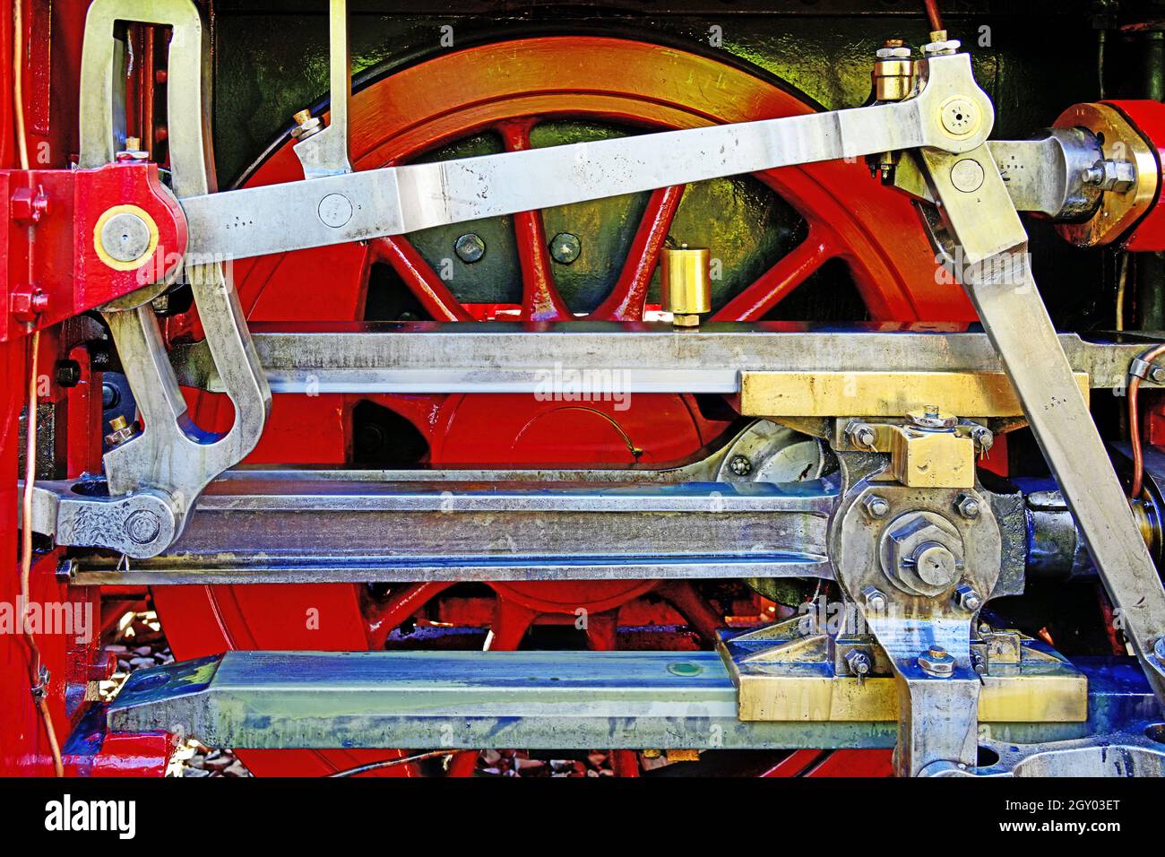 Steam locomotive driving wheel and rods Stock Photo - Alamy