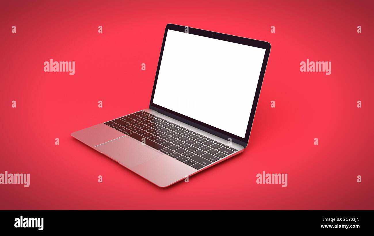 3D Rendering : Illustration of Modern Laptop Notebook Mock Up with Red ...