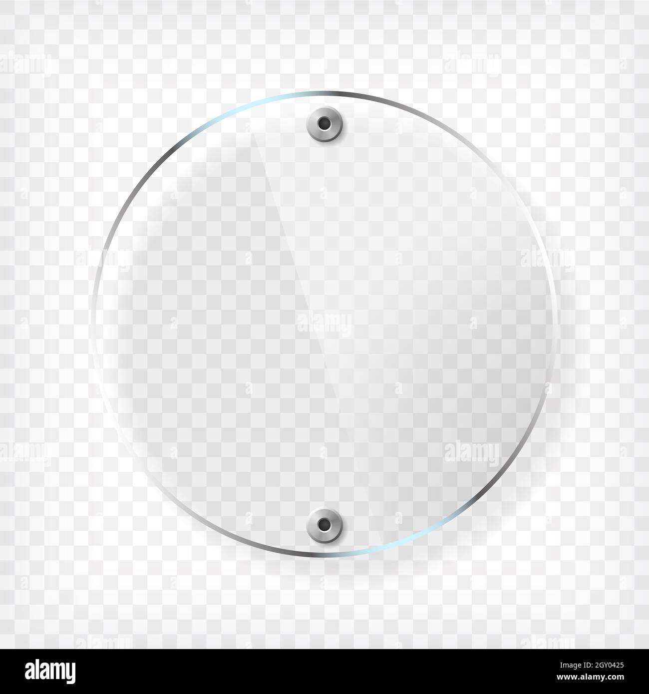 Transparent round glass plate. See through plastic banner with ...