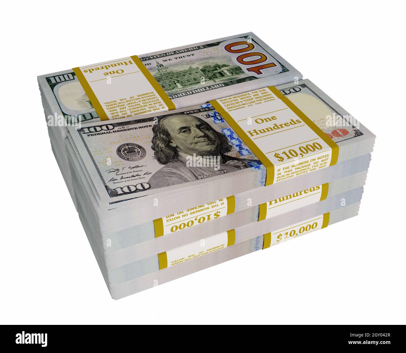 Pile of american dollars, isolated on white background, 3D illustration ...