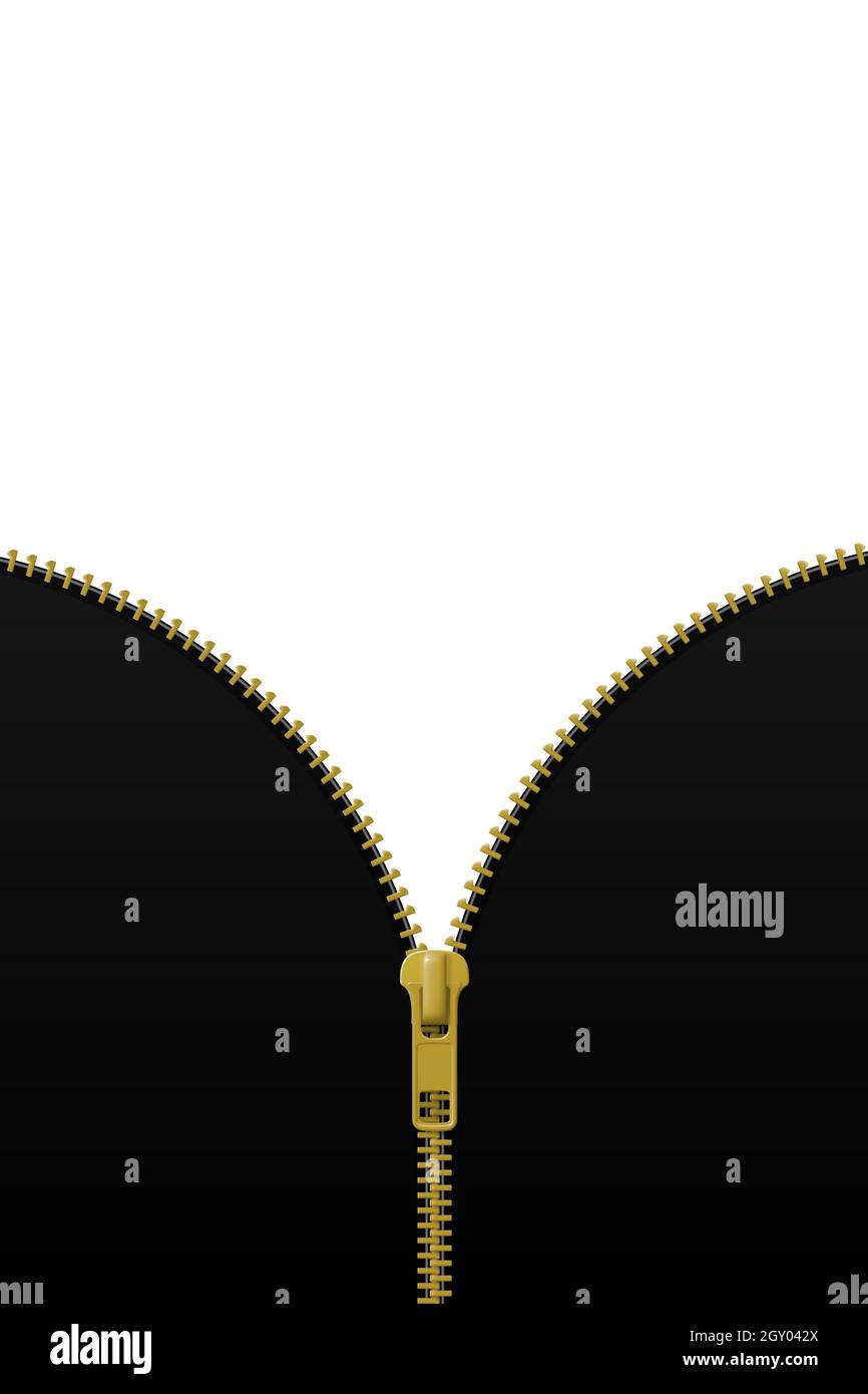 Zipper lock half open, blank mockup, revealing a message or content ...