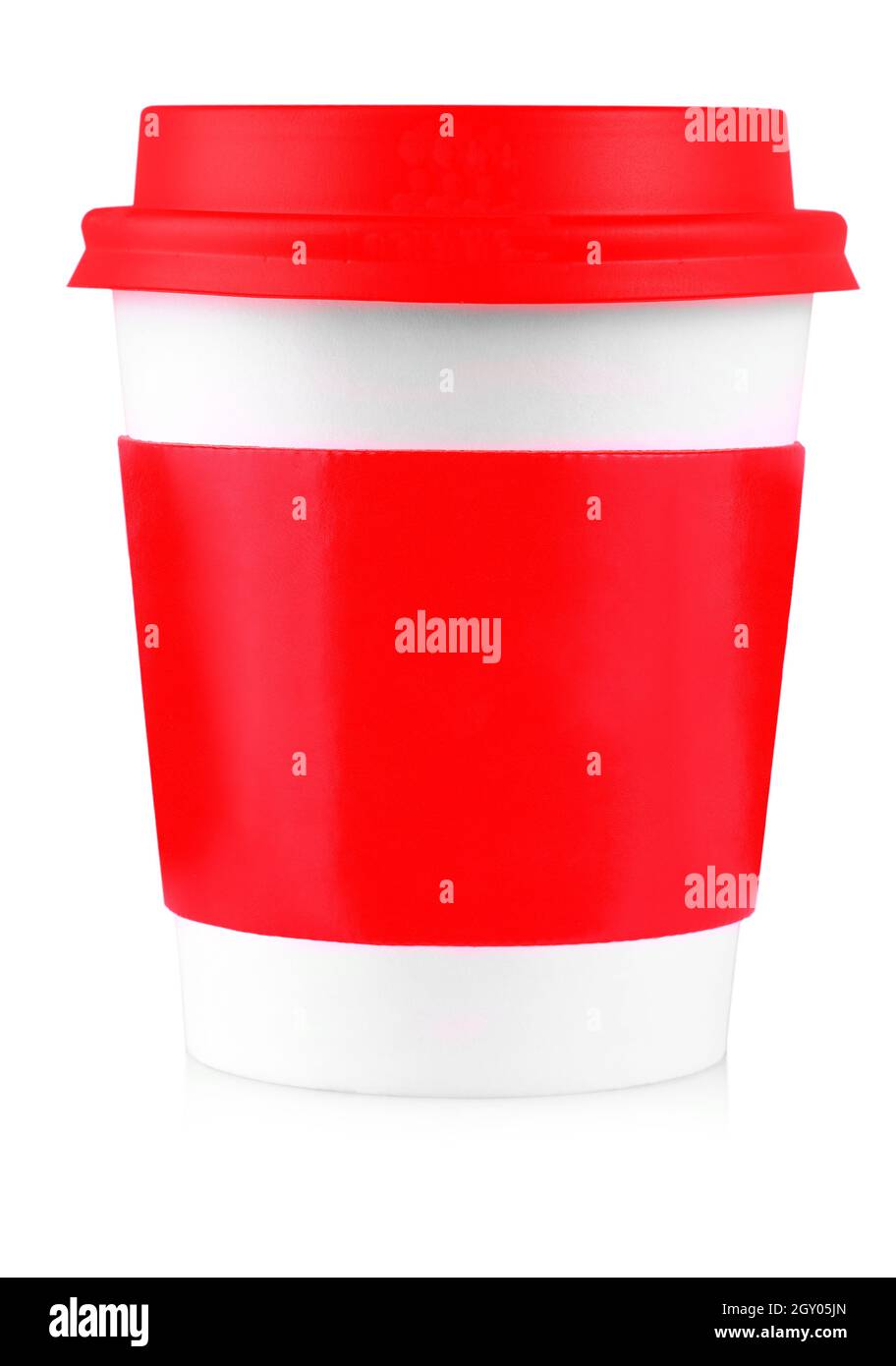 Red Paper coffee cup with black lid isolated on white background with ...