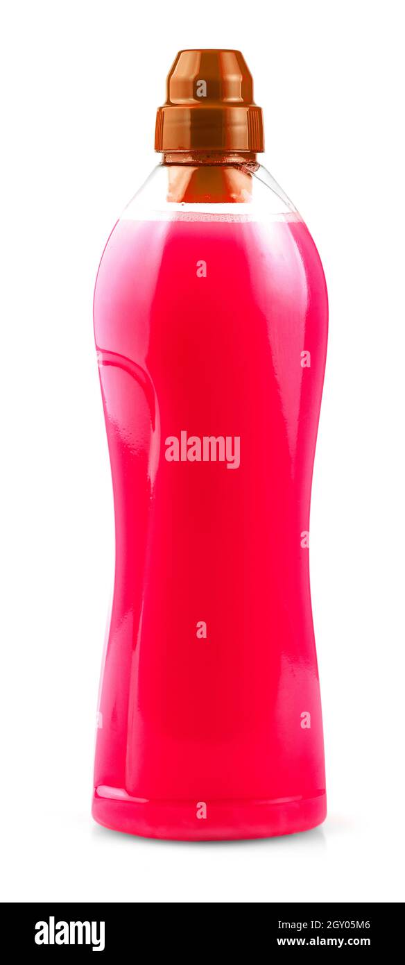 Red plastic bottle with Universal cleanser on white. Close up Stock ...