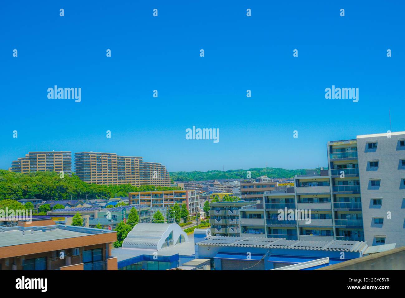 Residential area and blue sky of the Tama area. Shooting Location ...
