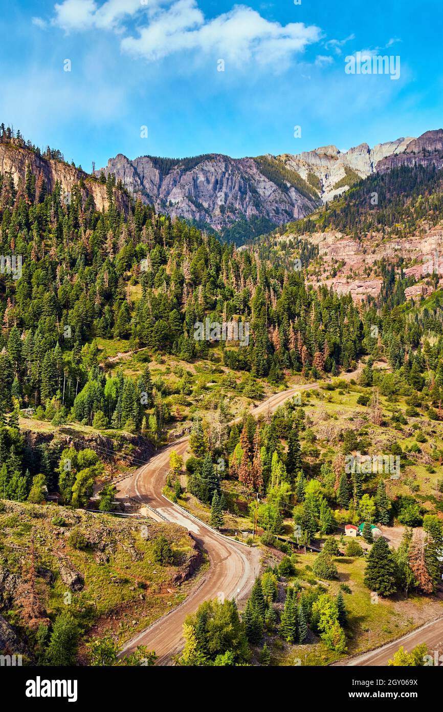 Mountains of northwest America with dirt road through canyon Stock ...