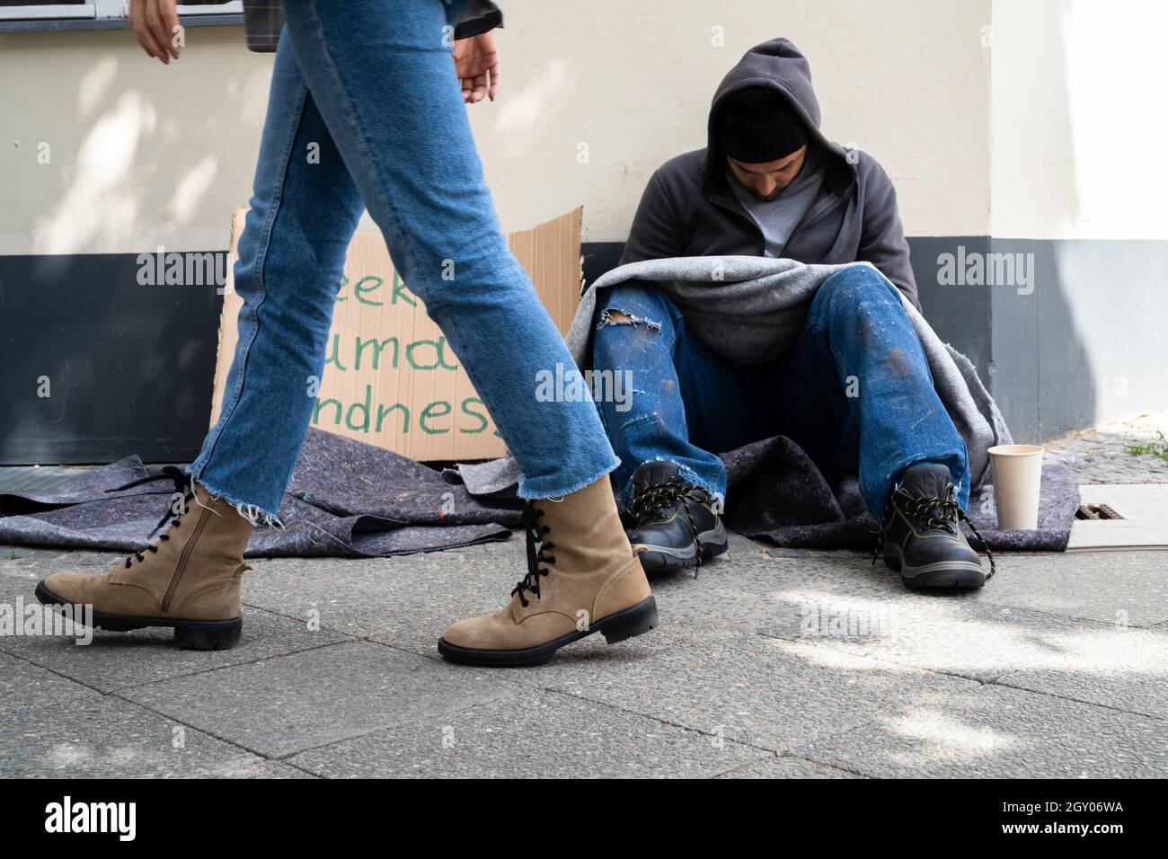 Begging Poor Man. Problems, Despair And Homelessness Stock Photo - Alamy