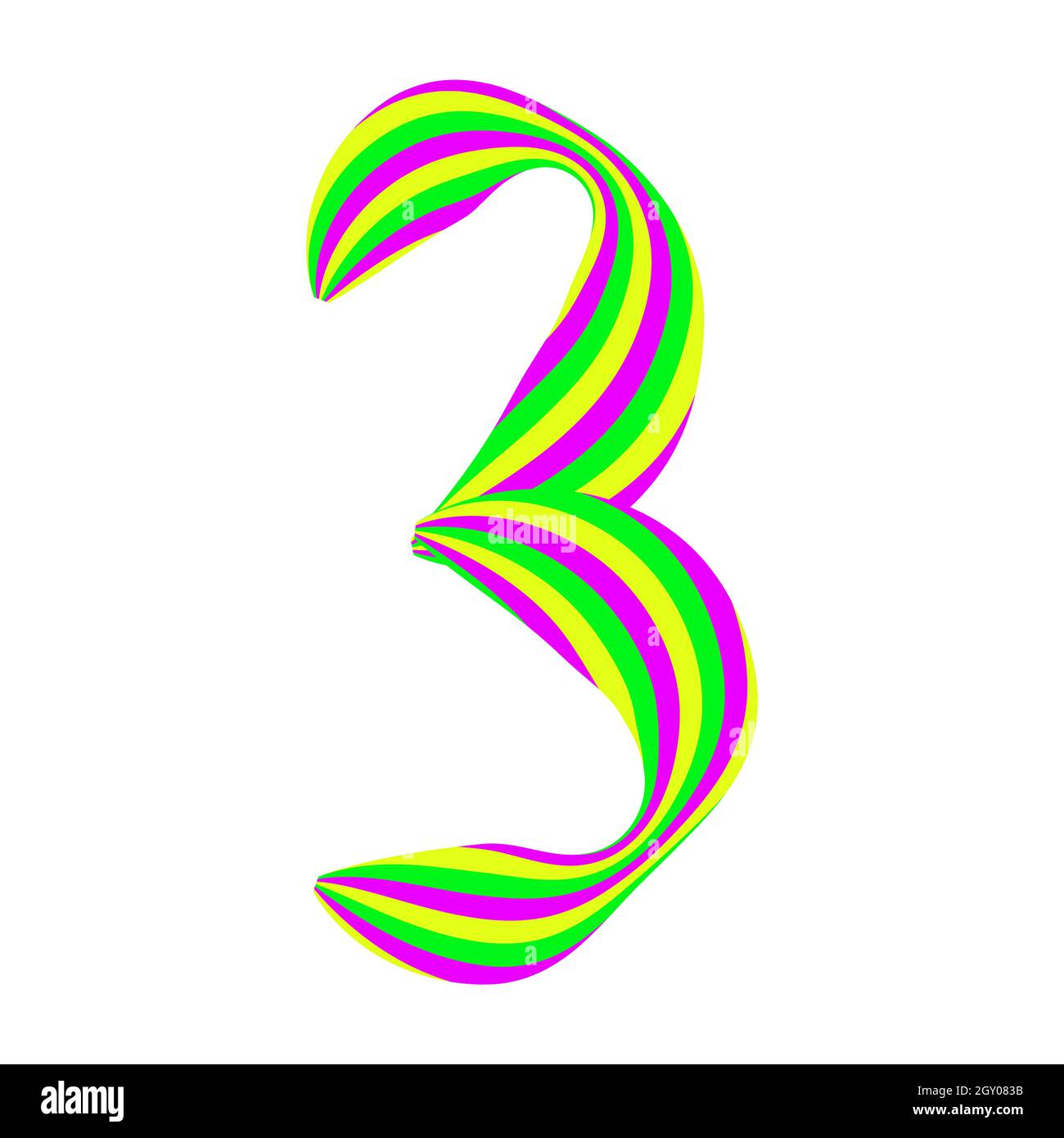 Number 3 made from caramel candy isolated on white. Font made of curved ...