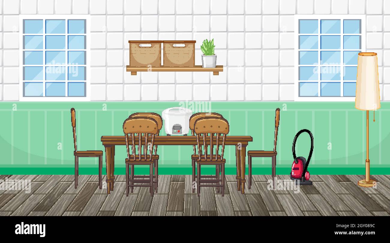 Dining room interior design with furniture illustration Stock Vector ...